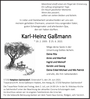 Traueranzeigen von Karl-Heinz Gaßmann | 57trauer.de