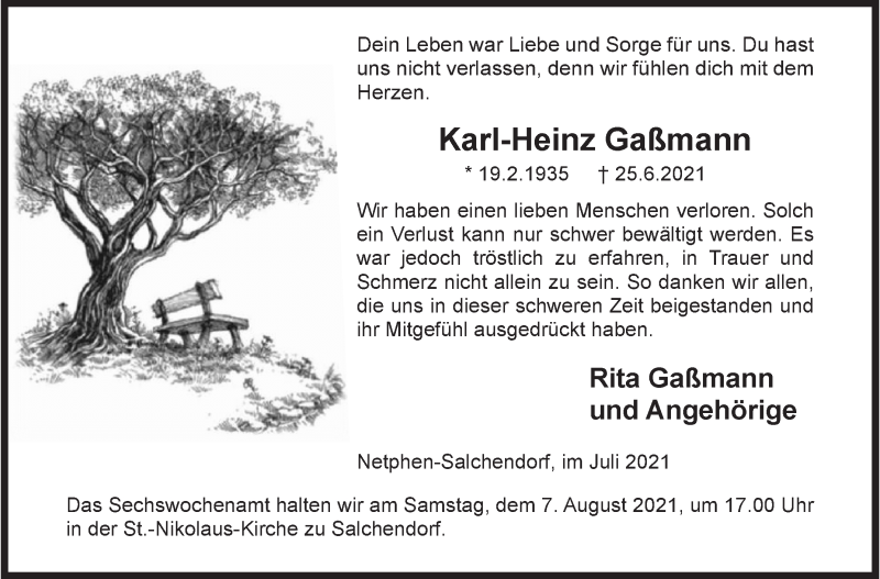 Traueranzeigen von Karl-Heinz Gaßmann | 57trauer.de